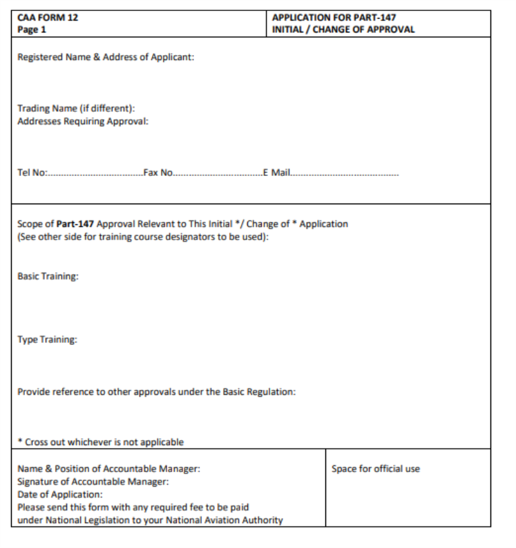 Appendix IV — CAA Form 12